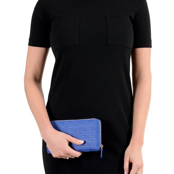 Versace | Bags | Versace 0 Leather Blue Womens Wallet | Poshmark
